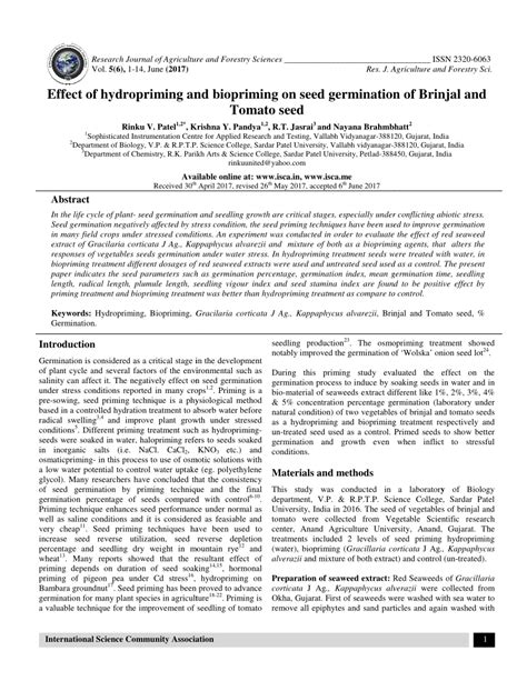 Pdf Effect Of Hydropriming And Biopriming On Seed Germination Of Brinjal And Tomato Seed