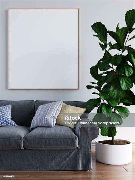 현대 인테리어 나무 바닥 콘크리트 벽 배경 스칸디나비아 스타일 로프트 스타일 3d 렌더링에서 포스터 프레임을 모의 모던 양식에 대한 스톡 사진 및 기타 이미지 Istock