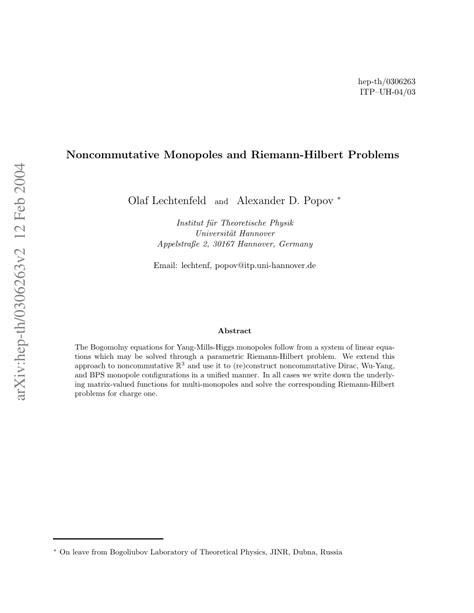 Pdf Noncommutative Monopoles And Riemann Hilbert Problems