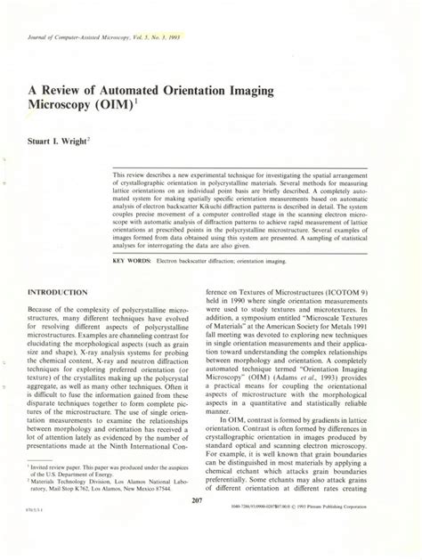 Pdf A Review Of Automated Orientation Imaging Microscopy Oim