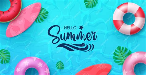 Premium Vector | Summer vector background design. hello summer text in swimming pool water with ...