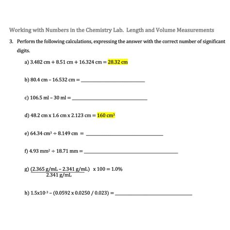 Solved Working With Numbers In The Chemistry Lab Length And Chegg Com