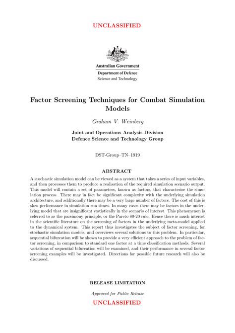 Pdf Factor Screening Techniques For Combat Simulation Models