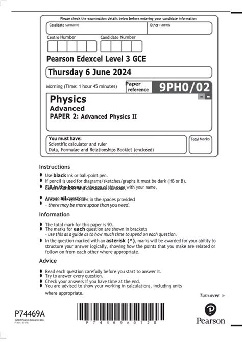 A Level Edexcel Physics Paper 2 June 2025 Question Paper 9ph0 02 Physics Stuvia Uk
