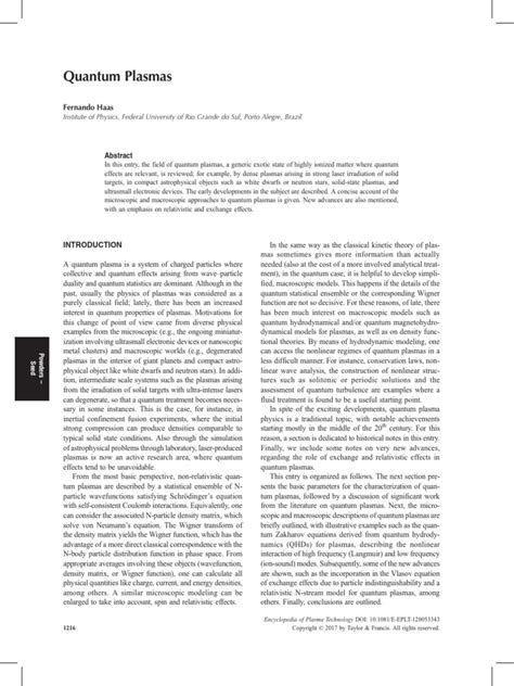 Quantum Plasmas Pdf Plasma Physics Electron