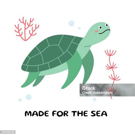귀여운 만화 거북이 바다 거북이 엽서 바다 거북의 벡터 그림입니다 만화 스타일의 어린이 삽화 거북이에 대한 스톡 벡터 아트 및 기타 이미지 Istock