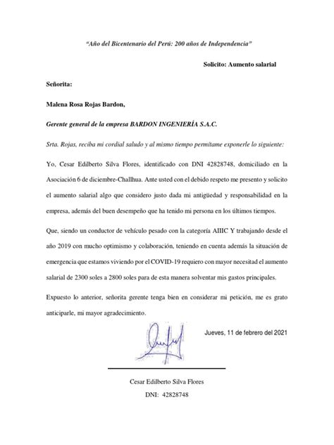 Solicitud De Aumento Salarial Pdf