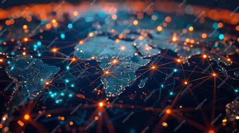digital world map with network connections illuminating global