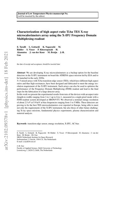 Pdf Characterization Of High Aspect Ratio Tiau Tes X Ray Microcalorimeters Array Using The X