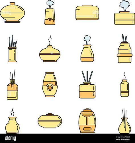 Diffuser Freshener Icons Set Outline Set Of Diffuser Freshener Vector Icons Thin Line Color