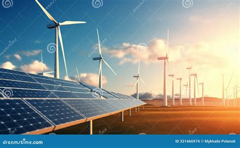 Solar Panels Wind Turbines Installed As Renewable Energy Sources For
