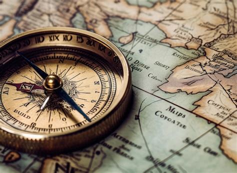 Navigating The Future Closeup Of Compass And Map Premium Ai Generated Image