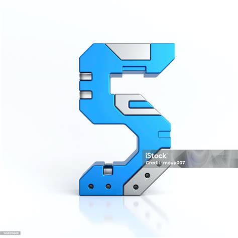 넘버 파이브 3d 공상 과학 로고 사이버 기술 추상 질감 알파벳 글꼴입니다 하이테크 금속 번호 5 타이포그래피 캐릭터 디자인 일러스트 블루 실버 금속 텍스트 3d 렌더링 5