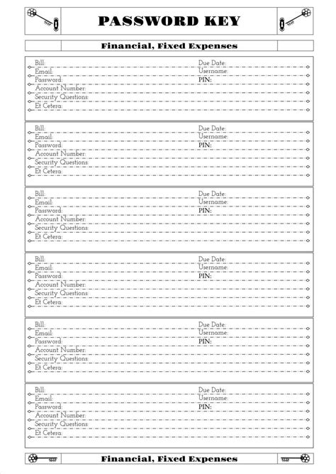 Password Key Log Chart Tracker A4 Letter Keep Passwords Safe