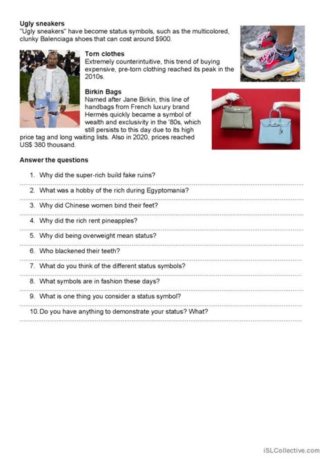 Weird Status Symbols General Readin… English Esl Worksheets Pdf And Doc