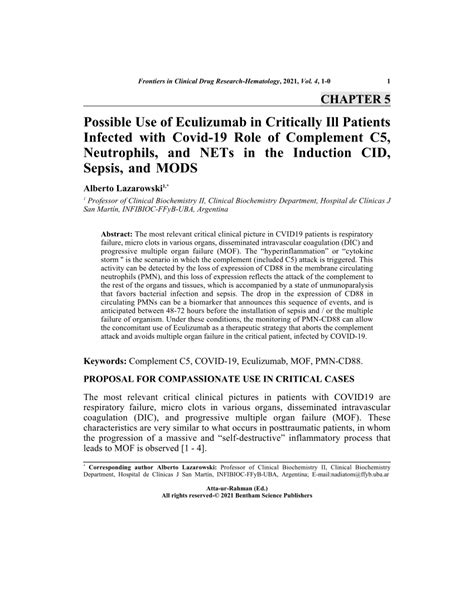 PDF Possible Use Of Eculizumab In Critically Ill Patients Infected With Covid Role Of