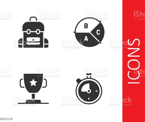 스톱워치 학교 배낭 수상 컵 및 원형 차트 인포 그래픽 아이콘을 설정합니다 벡터 벽 시계에 대한 스톡 벡터 아트 및 기타 이미지 벽 시계 축구 축구공 Istock