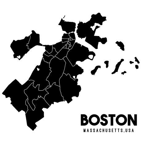 Boston Neighborhoods Printable Map Boston Map Poster Boston Map