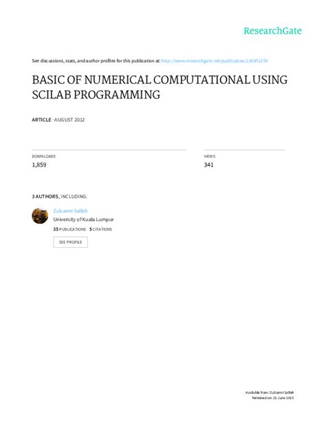 Pdf Basic Of Numerical Computational Using Scilab Programming