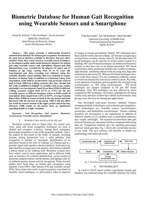 PDF Biometric Database For Human Gait Recognition Using Wearable Sensors And A Smartphone