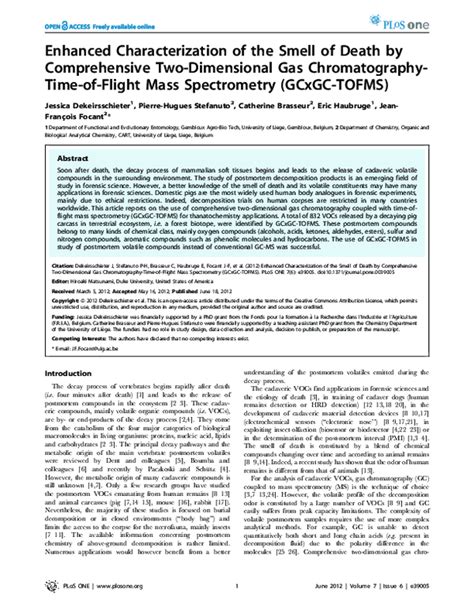 Pdf Enhanced Characterization Of The Smell Of Death By Comprehensive Two Dimensional Gas