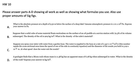 Solved HW Please Answer Parts A D Showing All Work As Chegg Com