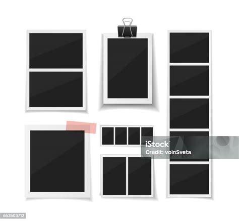 순간을 수집합니다 벡터 포토부스와 사진을 종이 테이프로 붙인 세트입니다 흰색 배경에 복고풍 인스턴트 Fotos 테이프 디스펜서에 대한 스톡 벡터 아트 및 기타 이미지