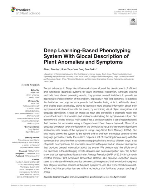 Pdf Deep Learning Based Phenotyping System With Glocal Description Of Plant Anomalies And Symptoms