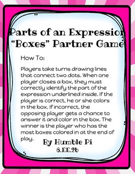 Parts Of An Expression Boxes Partner Game EE B By Humble Pi TPT
