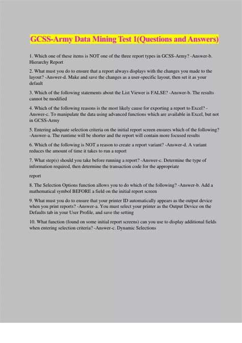 Gcss Army Data Mining Test 1questions And Answers Gcss Army Stuvia Us