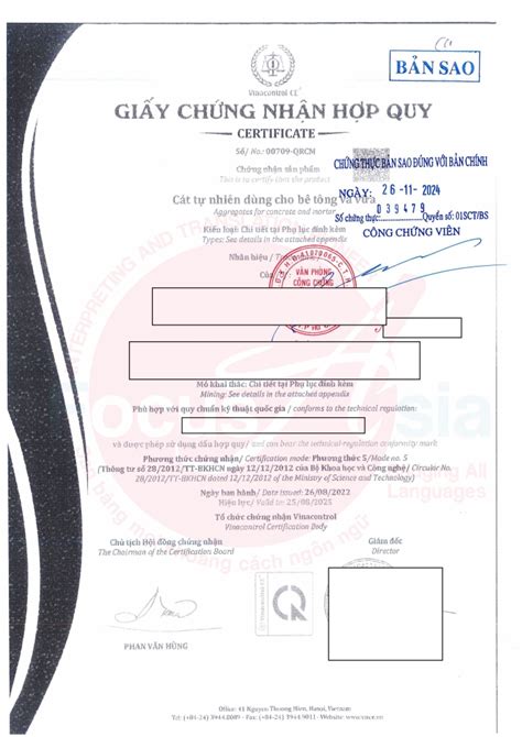Dịch Vụ Sao Y Giấy Chứng Nhận Hợp Quy Công Ty Dịch Thuật Và Phiên