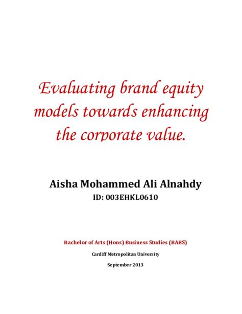 Pdf Evaluating Brand Equity Models Towards Enhancing The Corporate Value