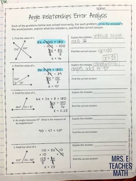 Angles And Relationships Inb Pages In 2025 Error Analysis Math Angle