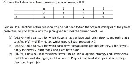 observe the follow two player zero sum game where u