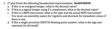 Solved Given The Following Hexadecimal Representation Chegg