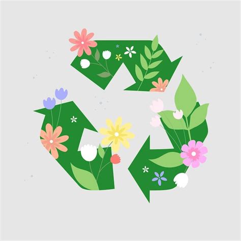 재활용 기호 와 패턴 꽃 으로 된 볼 표지 프리미엄 벡터
