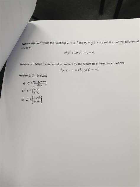 solved problem 8 verify that the functions y1 equation x 2