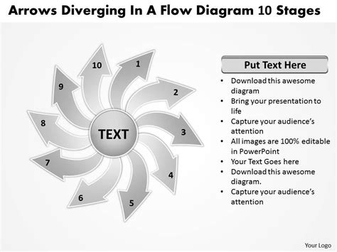 Arrows Diverging Flow Diagram Stages Circular Process Network PowerPoint Slides PowerPoint