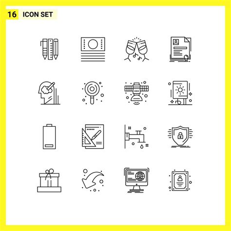 Group Of 16 Modern Outlines Set For Pen Certificate Glass Agreement Badge Editable Vector Design
