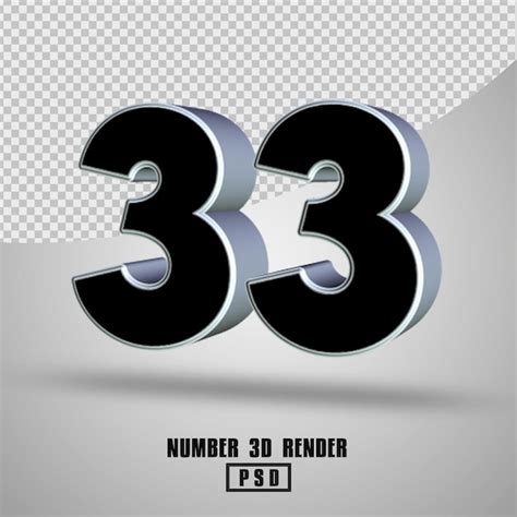 Premium Psd 3d Render Number 33 Black Silver Color