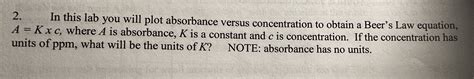 Solved 2 In This Lab You Will Plot Absorbance Versus