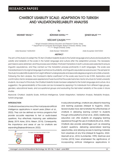 Pdf Chatbot Usability Scale Adaptation To Turkish And Validation