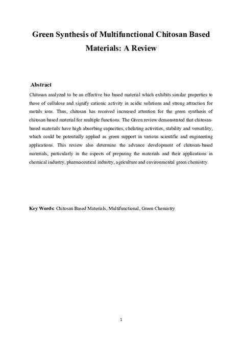 Doc Green Synthesis Of Multifunctional Chitosan Based Materials A Review