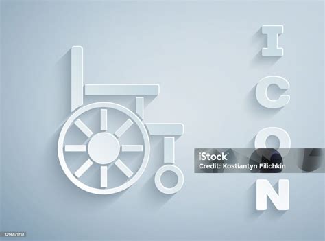 회색 배경에 격리 된 장애인 아이콘에 대한 용지 컷 휠체어 종이 아트 스타일 벡터 3차원 형태에 대한 스톡 벡터 아트 및 기타 이미지 3차원 형태 건강 진단 건강