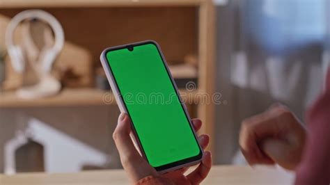 Freelancer Finger Swiping Mockup Phone At Home Closeup Woman Touching