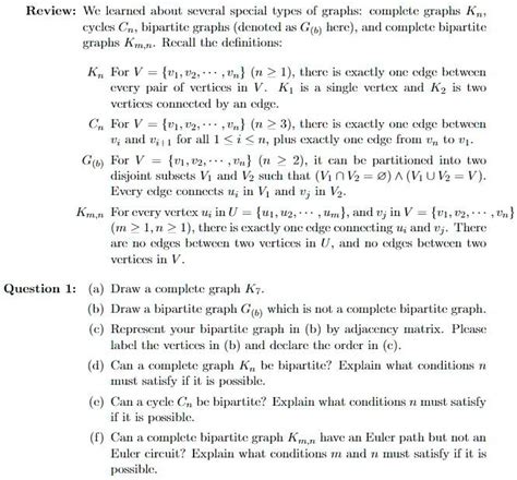 solved review we learned about several special types of graphs