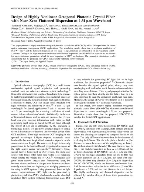 Pdf Design Of Highly Nonlinear Octagonal Photonic Crystal Fiber With Near Zero Flattened