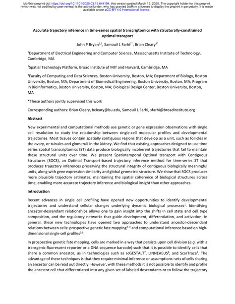 Pdf Accurate Trajectory Inference In Time Series Spatial