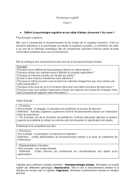 Processus Cognitif Cours 1 Et 2 Processus Cognitif Cours 1 Définir