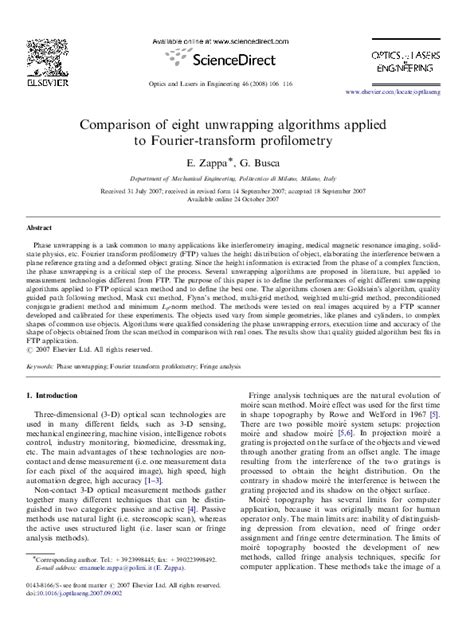 Pdf Comparison Of Eight Unwrapping Algorithms Applied To Fourier